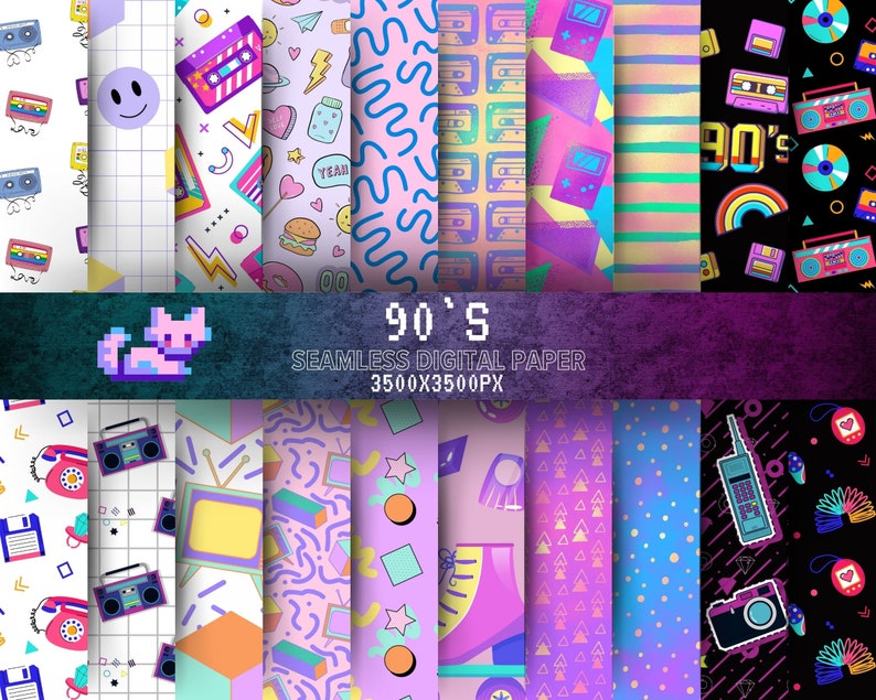 80s 90s Retro Digital Paper: Nostalgic Seamless Patterns (JPG Files) - Etsy