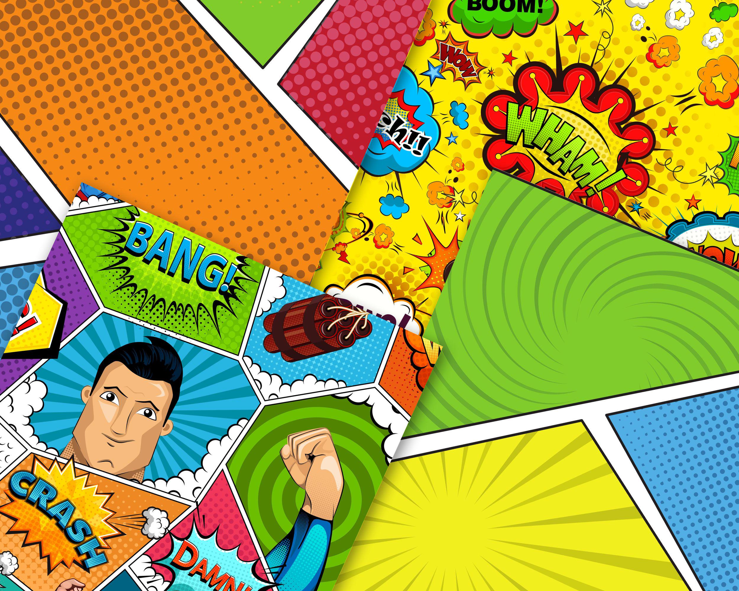 Superhero Comic Book Digital Paper Pack, 6 Seamless Patterns & 14 Pop ...