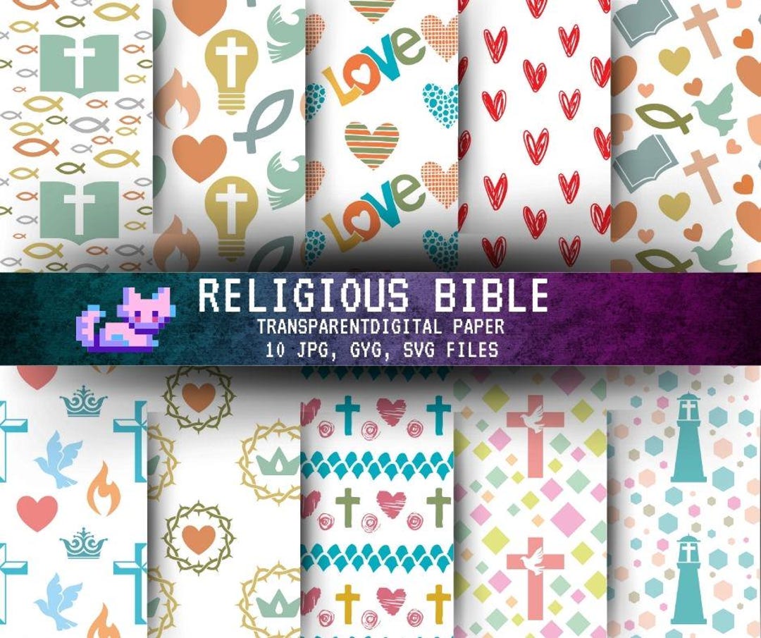 10 Religious Digital Paper | Christian Faith Patterns | Bible Verses ...