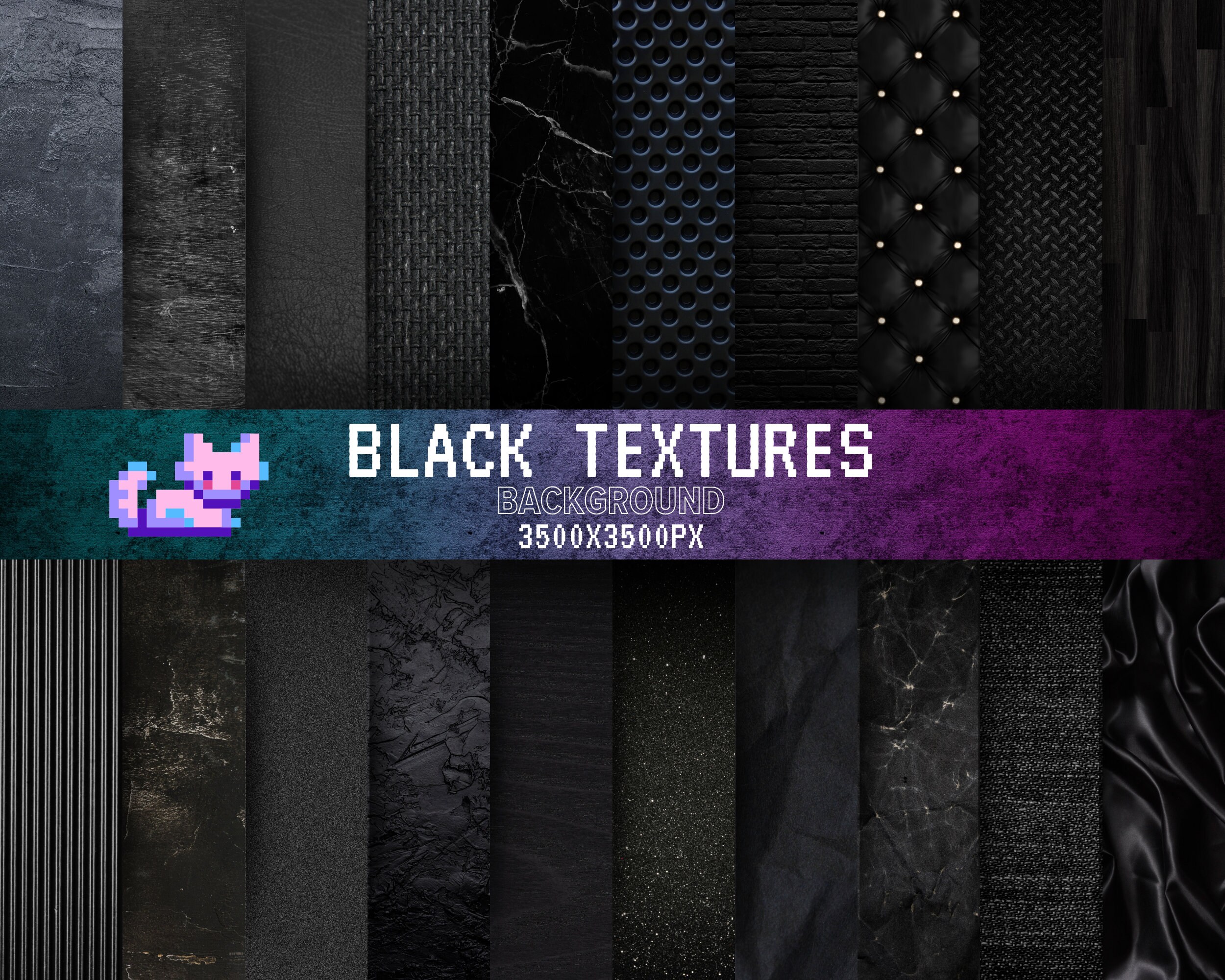 Black Textures Digital Paper Pack: Fabric, Glitter, Leather (20 JPG ...