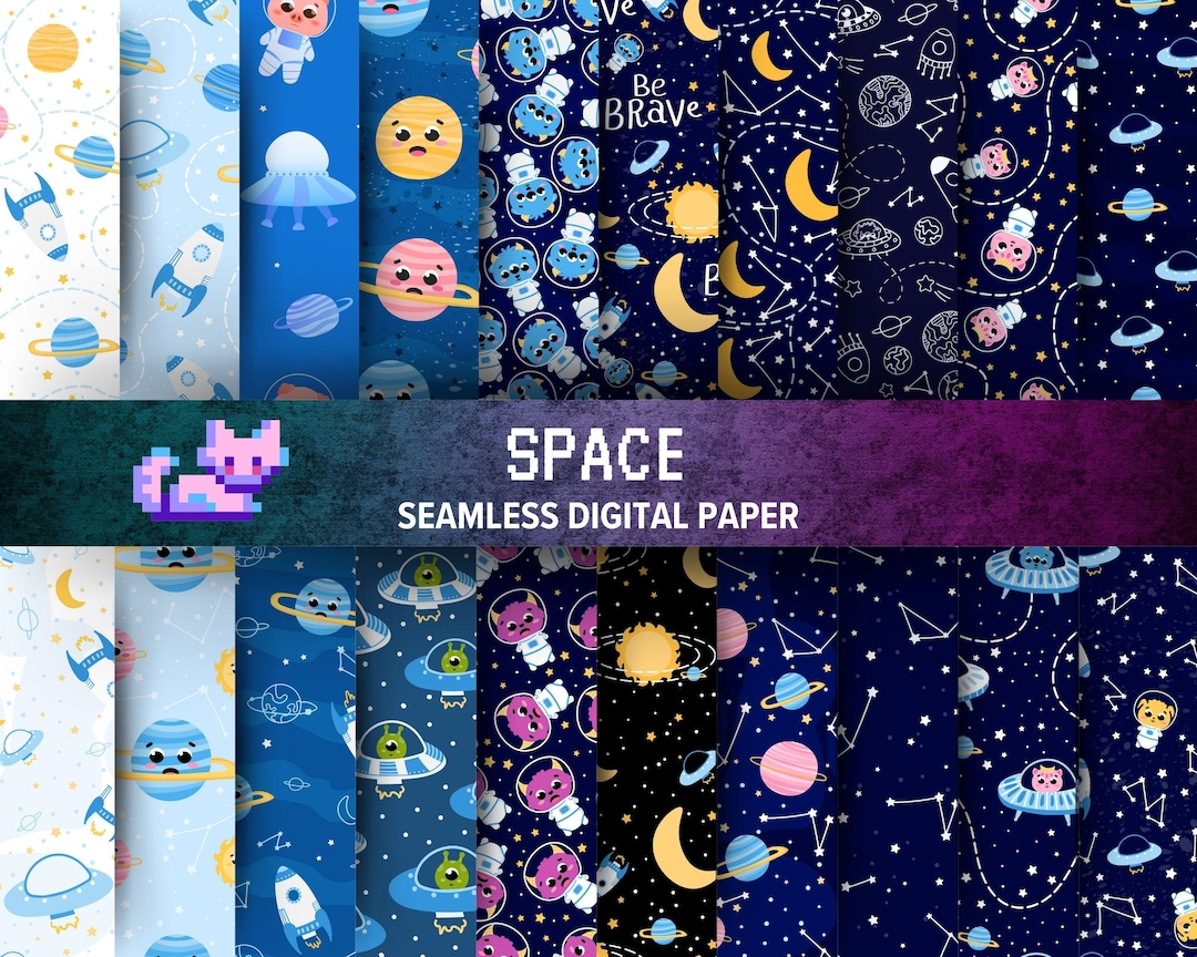 Galaxy & Space Digital Paper Set – Celestial Stars, Planets, Rockets ...