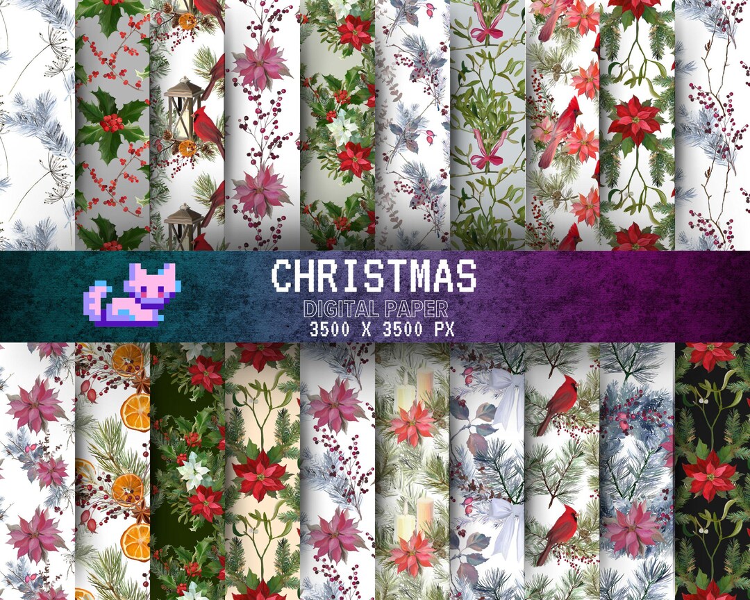 Traditional Christmas Digital Paper: Printable Backing Pages & Ephemera ...