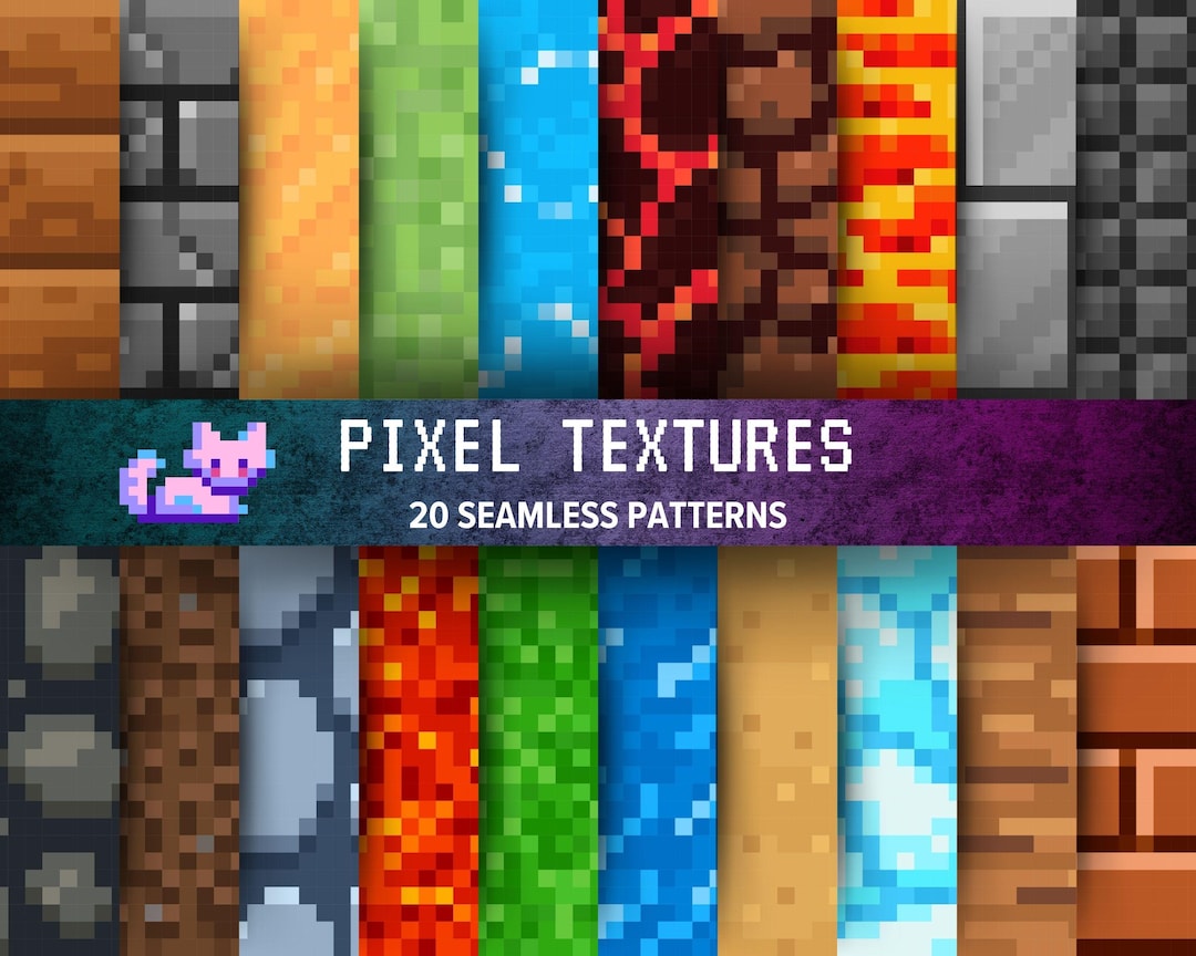 Pixel Art Digital Paper Pack, 20 Seamless Pixelated Textures of Water, Sand, Grass, Lava, Bricks ...