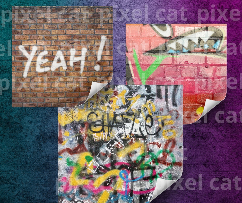 Graffiti Brick Wall Background Textures: Urban Digital Paper (download ...