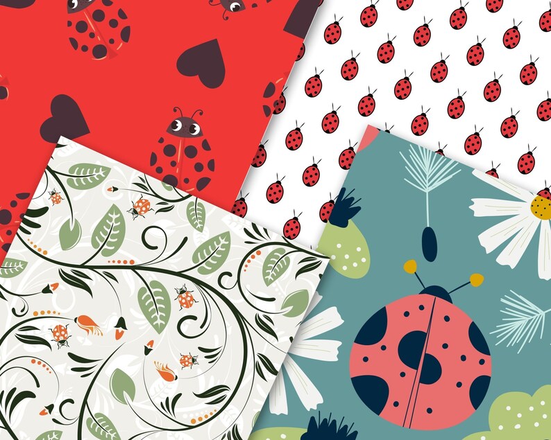 Ladybug Digital Paper. 20 Seamless Patterns for Backgrounds & Design ...
