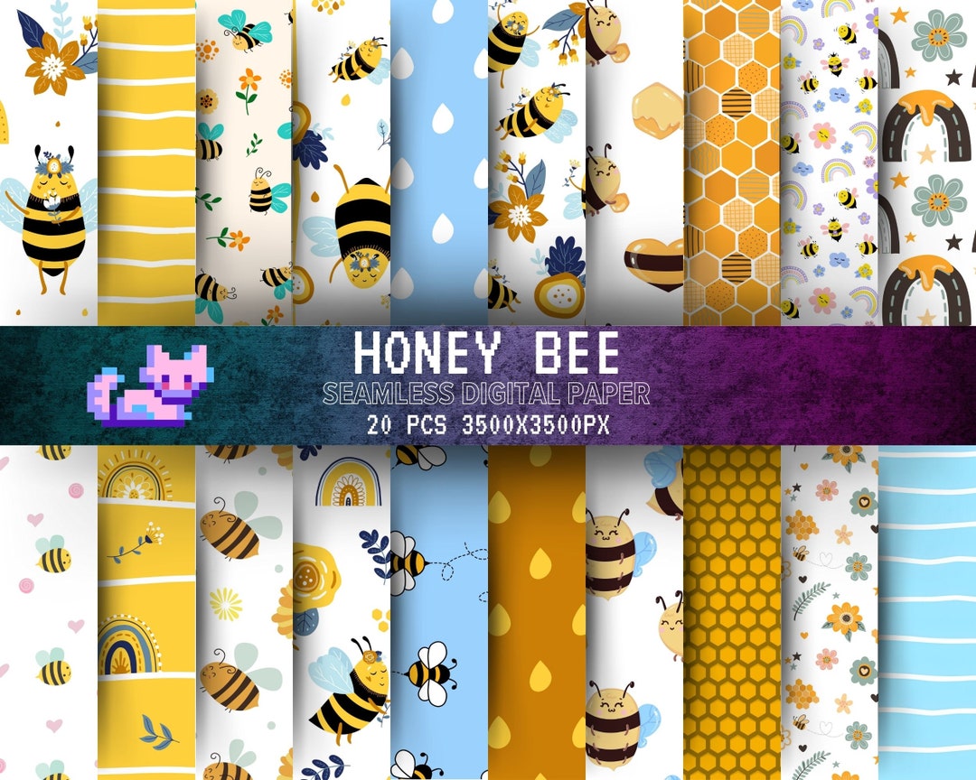 Bee Digital Paper, Honey Bee Digital Paper Set, Honeycomb Pattern Paper ...