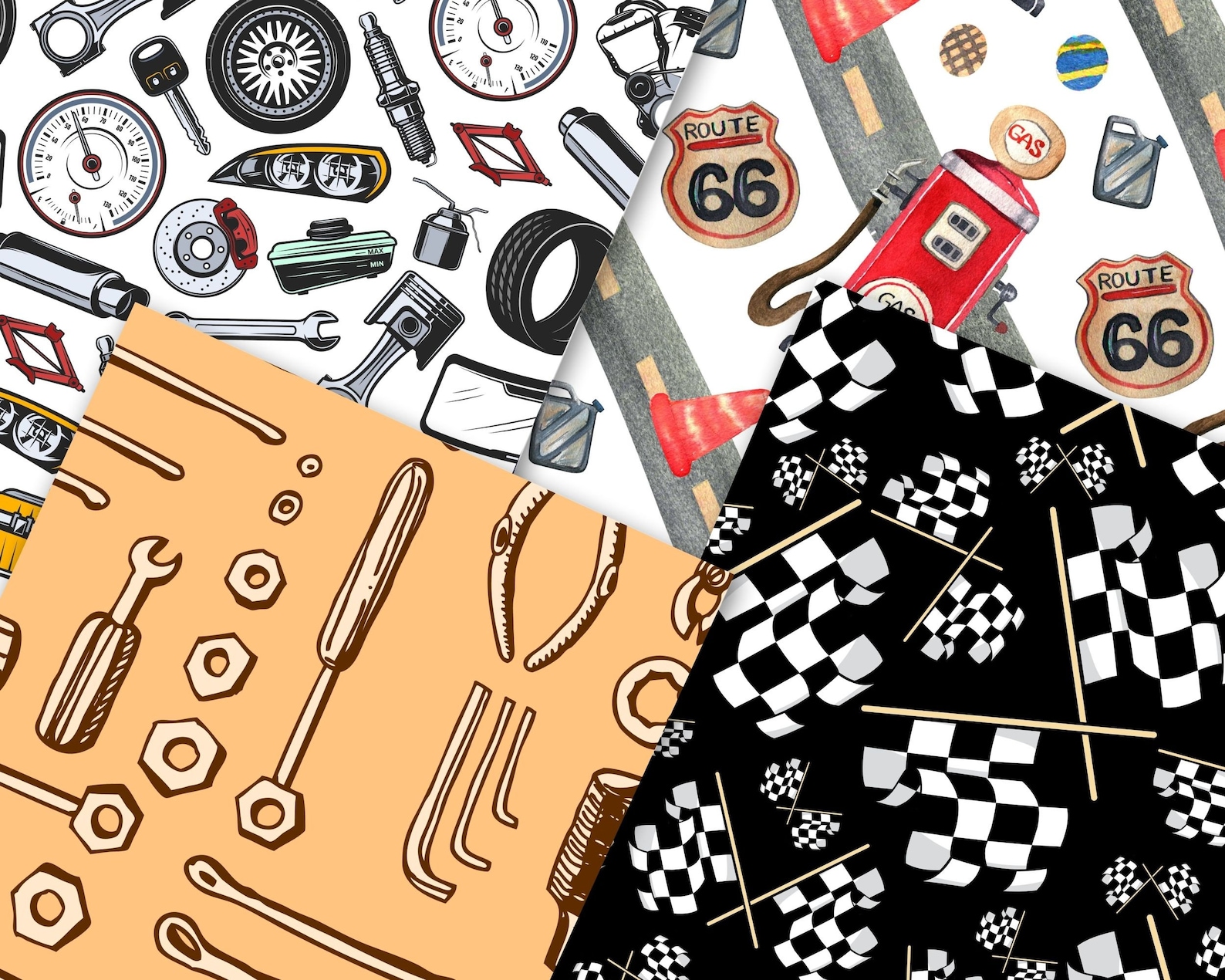 Retro Race Car Digital Paper Pack, Vintage Car Background Seamless ...