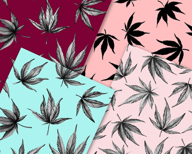 Cannabis Leaf Pattern, Botanical Art, Seamless Digital Paper (instant ...