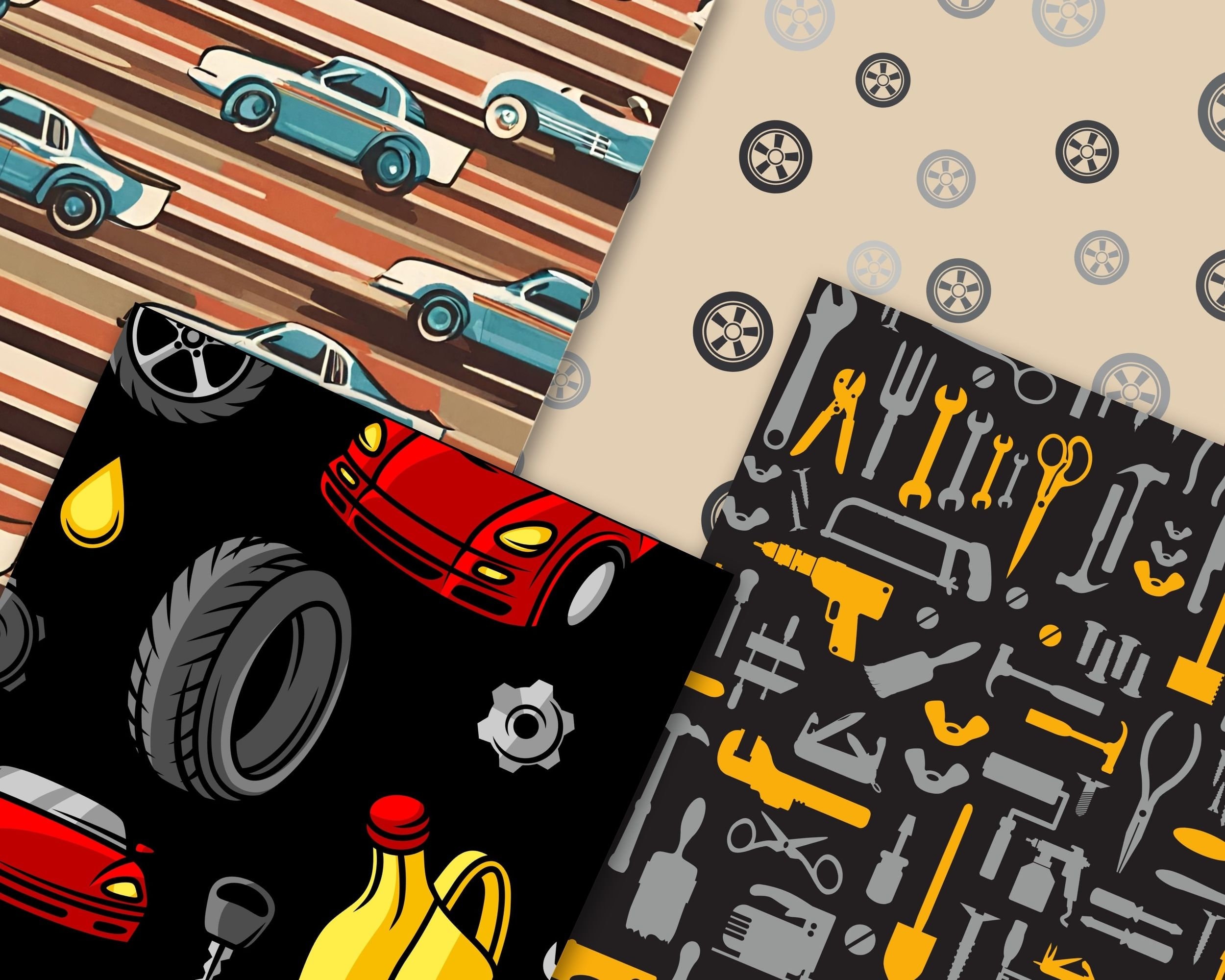 Retro Race Car Digital Paper Pack, Vintage Car Background Seamless ...