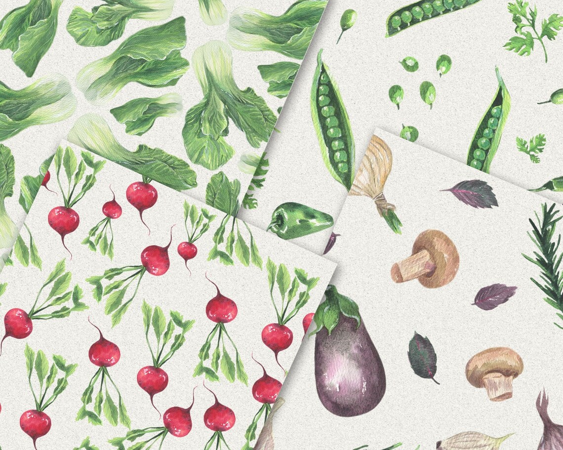 Vegetable Digital Paper Pack With Watercolor Vegetables & Herbs ...
