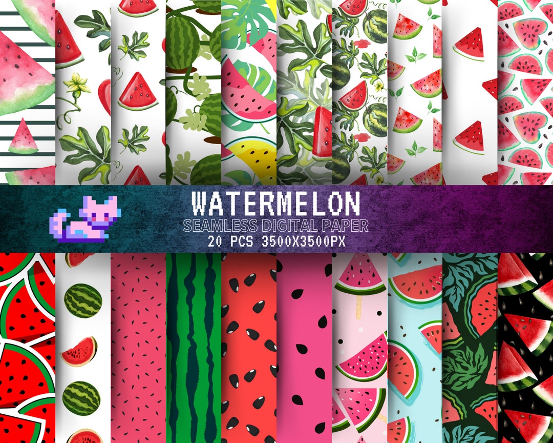 20 Watermelon Digital Paper. Summer Scrapbooking Paper. Seamless ...