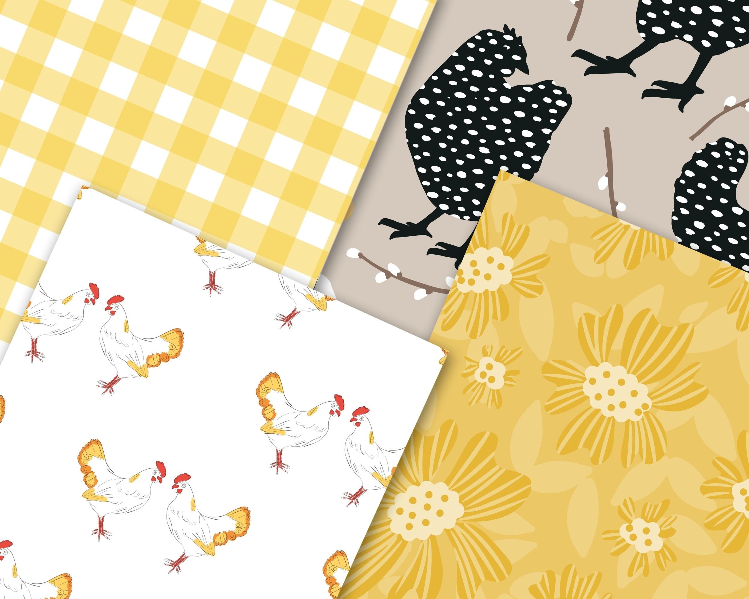 Farmhouse Chicken Printable Papers: Rustic Floral Seamless Patterns ...