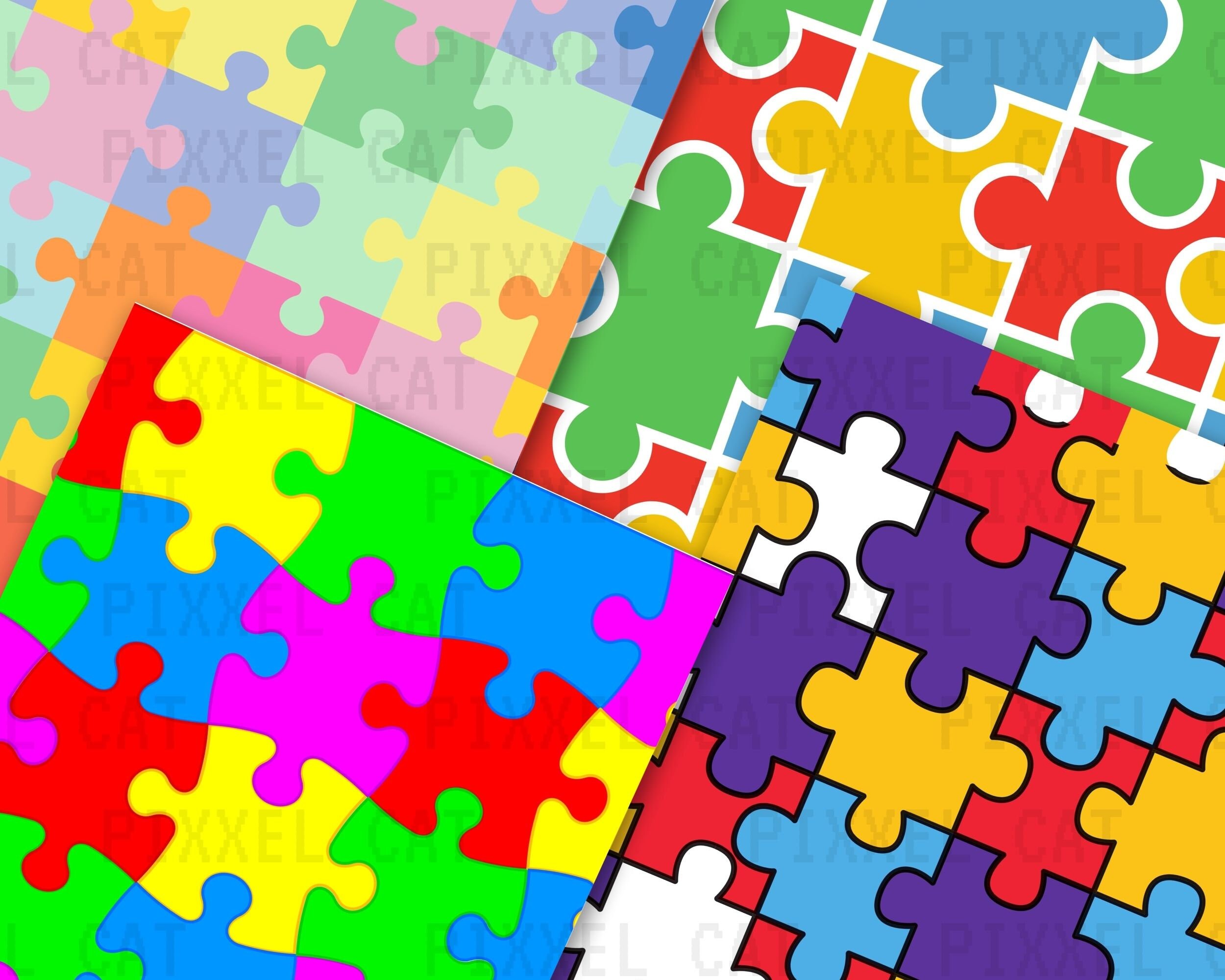 Jigsaw Puzzles Digital Paper, Seamless Pattern, Colorful Rainbow ...