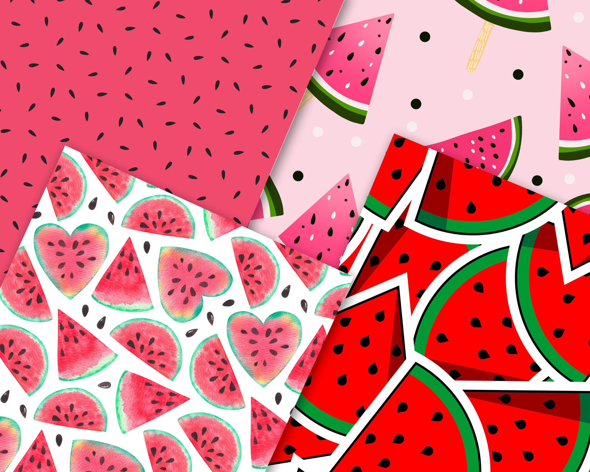 20 Watermelon Digital Paper. Summer Scrapbooking Paper. Seamless ...