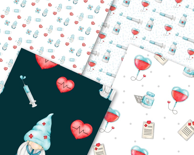 Nurse Digital Paper: Seamless Medical Pattern Backgrounds (instant ...