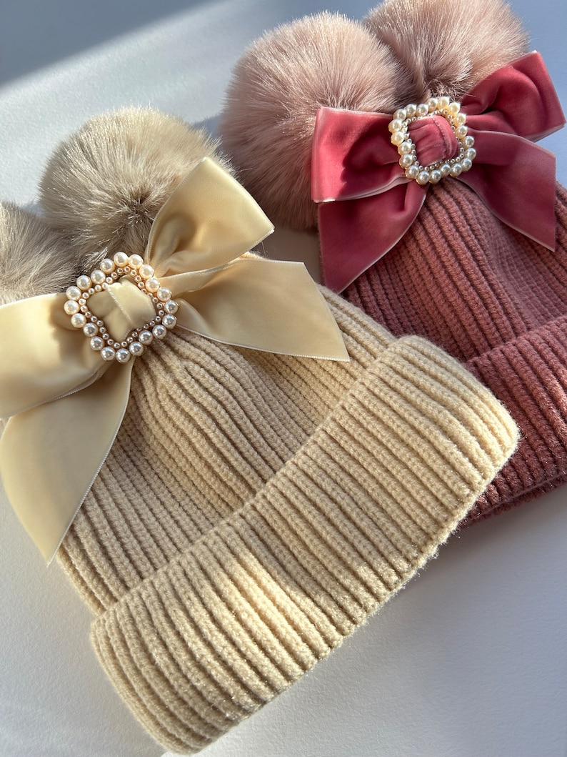 Pom Pom Bow Hat Girls Hat Dolly Bow - Etsy Canada