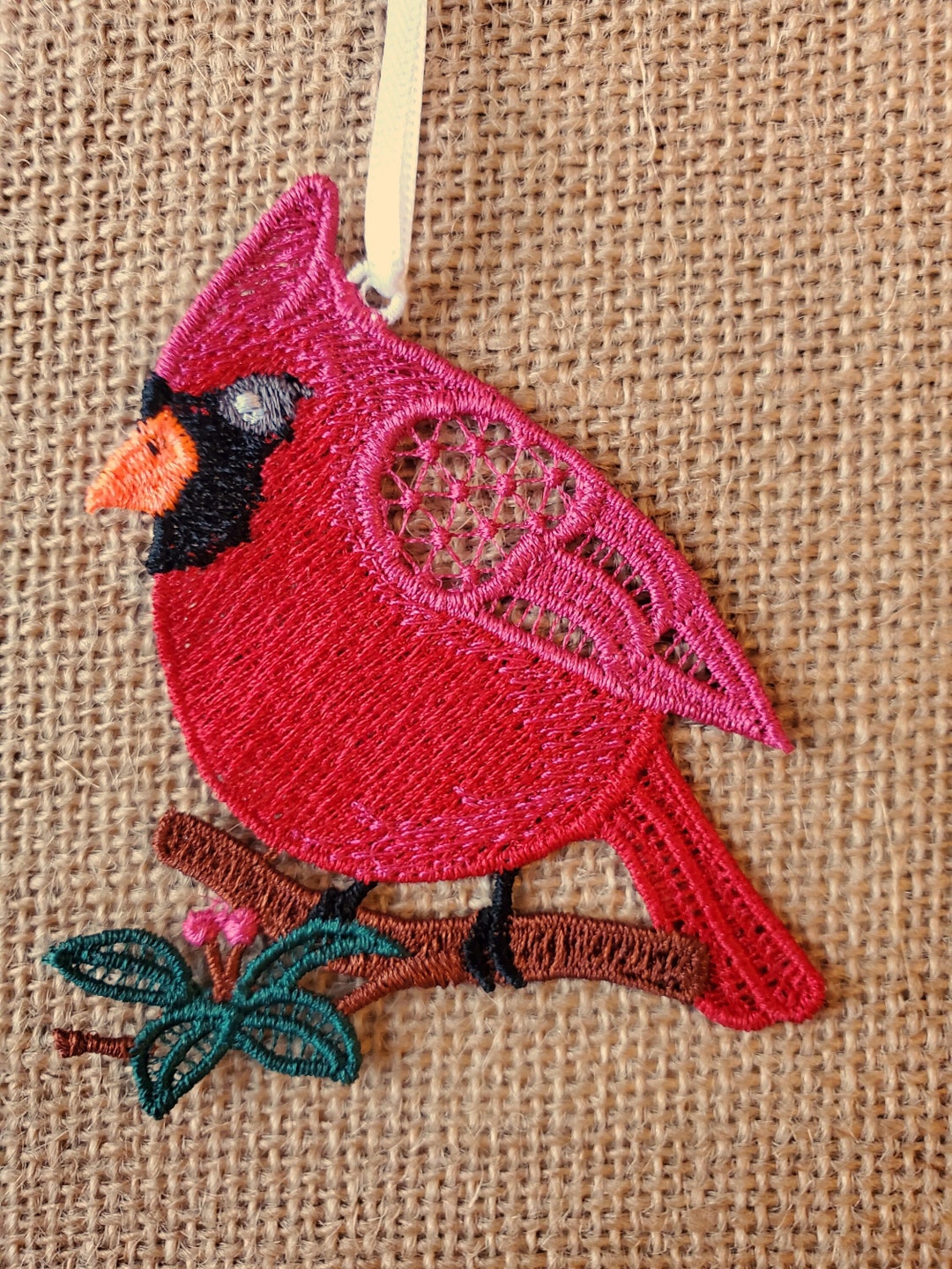 Lace Bird Ornaments Embroidered, Cardinal Blue Jay Bluebird, Bird Lover ...