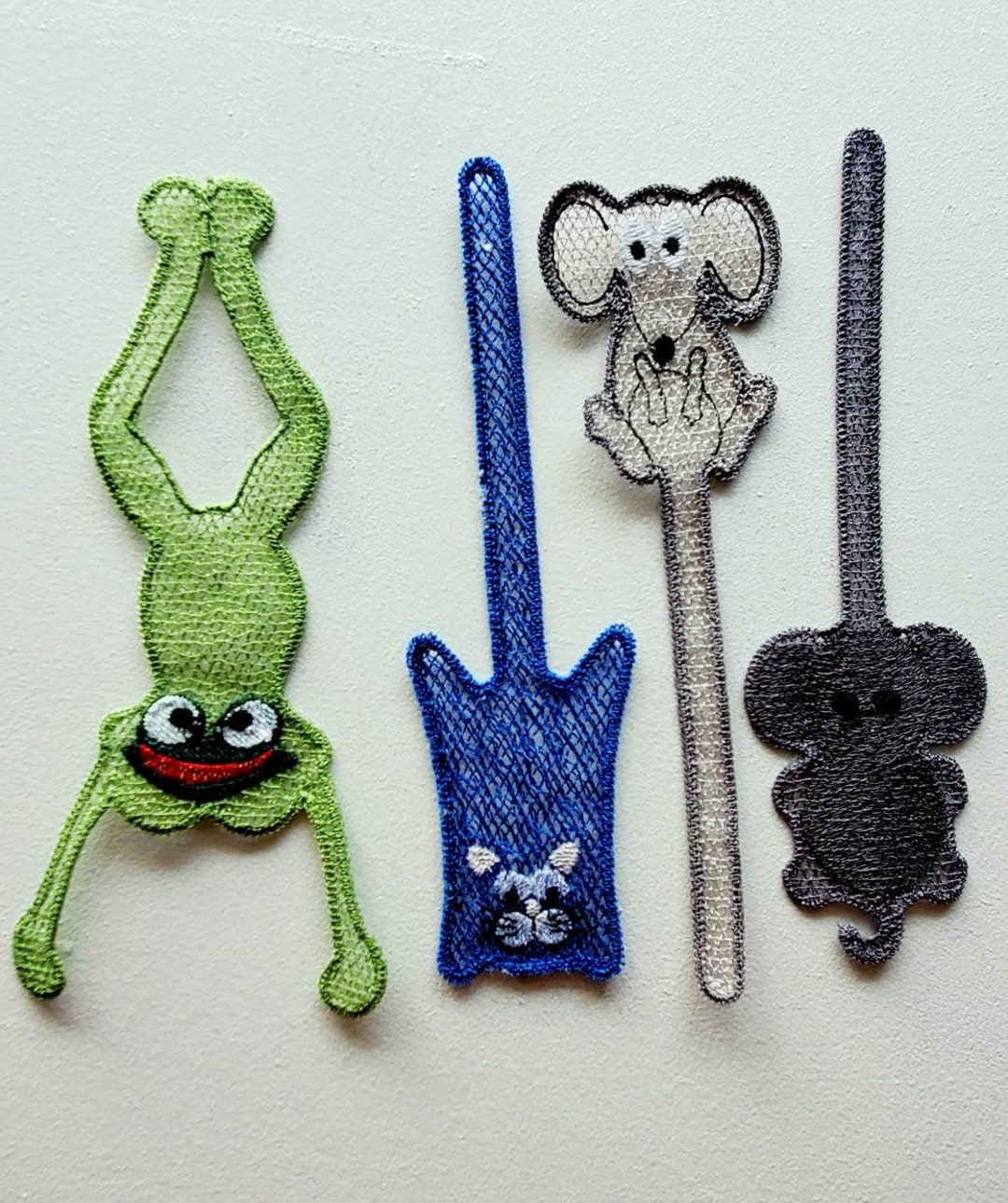 Animal Lace Bookmarks Set - Frog, Mouse, Cat, Elephant - Handcrafted ...