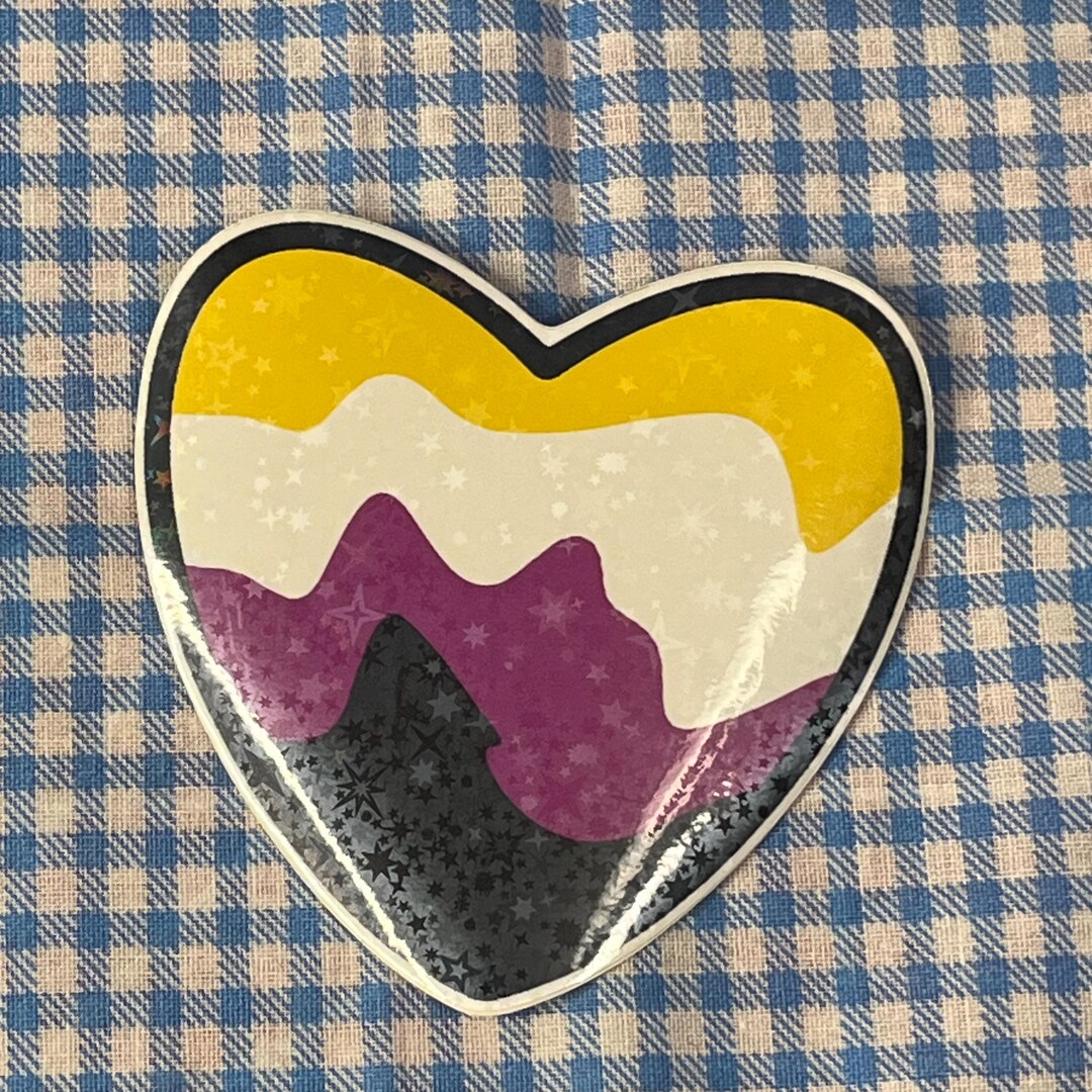 Non-binary Holographic Tye Dye Heart Vinyl Sticker - for Water Bottles ...