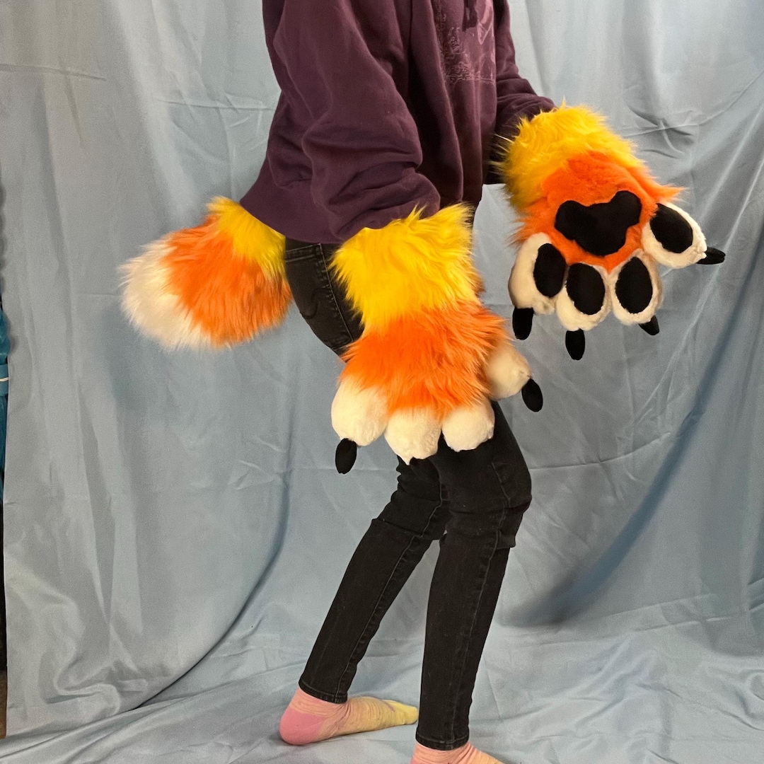 Premade Fursuit Furry Halloween Tail and Paw Set - Candy Corn - Etsy