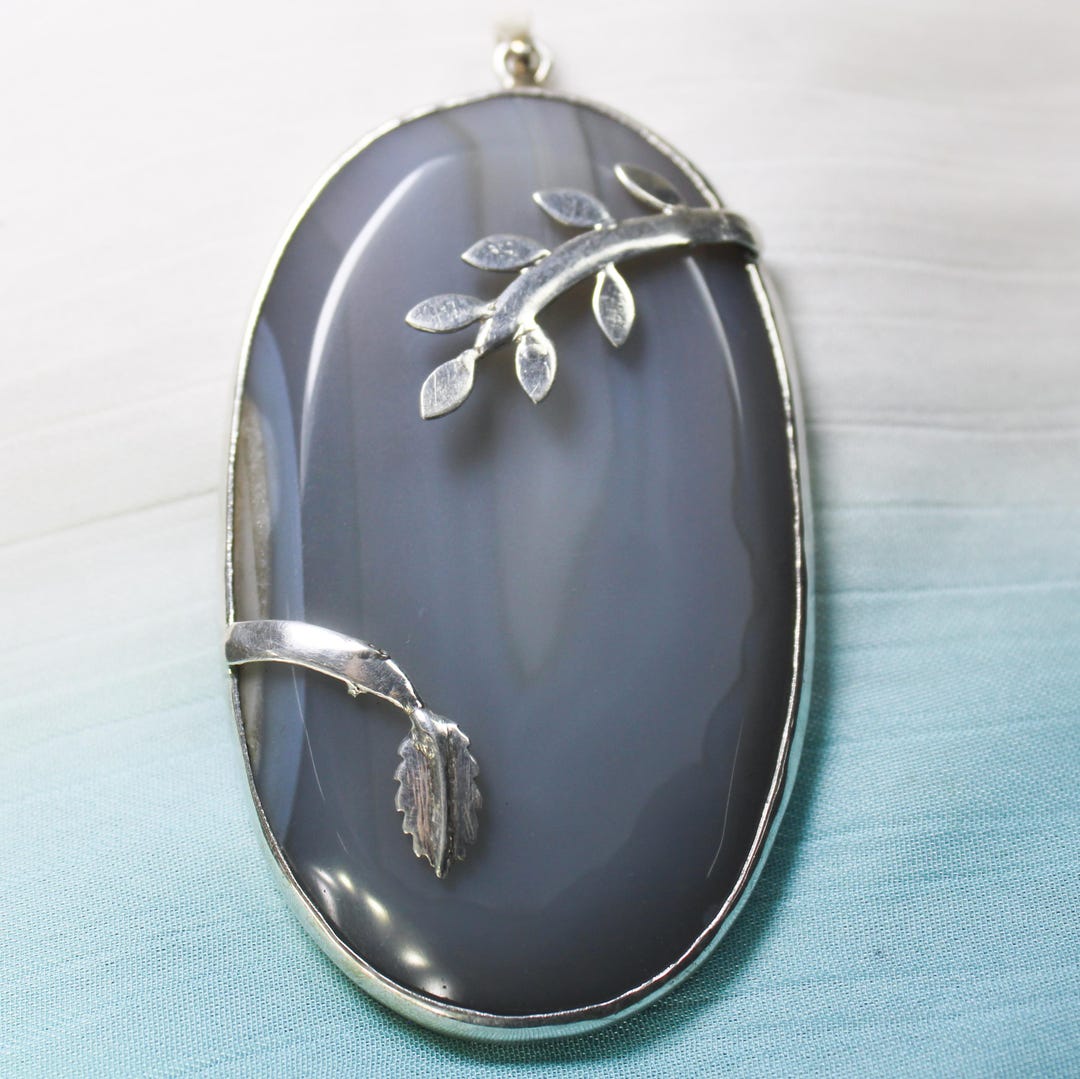 Natural Blue Onyx Sterling Silver Pendant Necklace - July Birthstone - Etsy