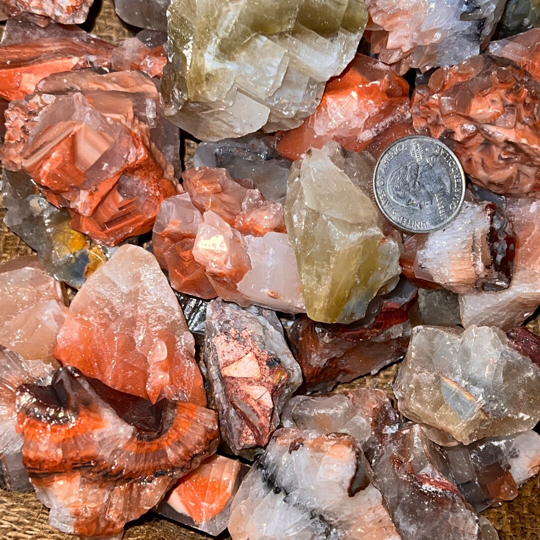 Big Sale!! WHOLESALE Lots of Tri-color Calcite Rough + a Free Faceted ...