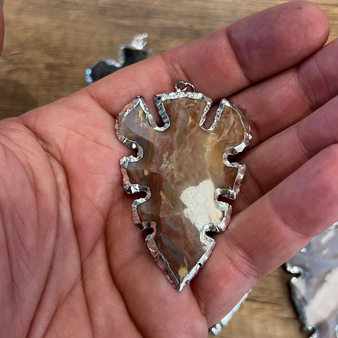 Summer Sale Agate Arrowhead Pendant With Silver Plated Edge Gorgeous ...