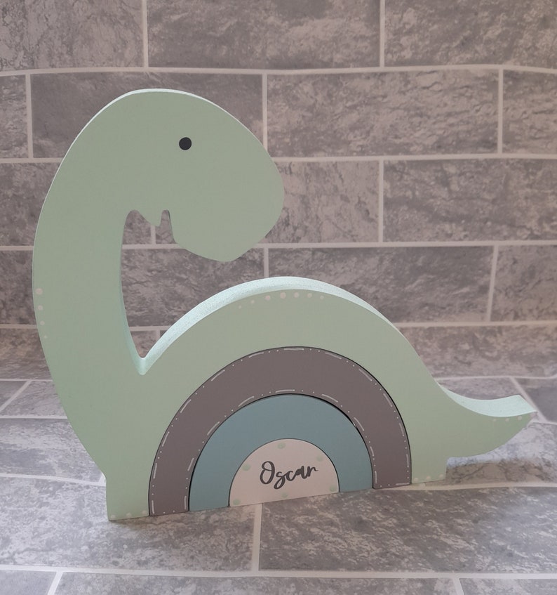 Dinosaur Rainbow Stacker, New Baby Gift, Personalised Dinosaur Gift ...