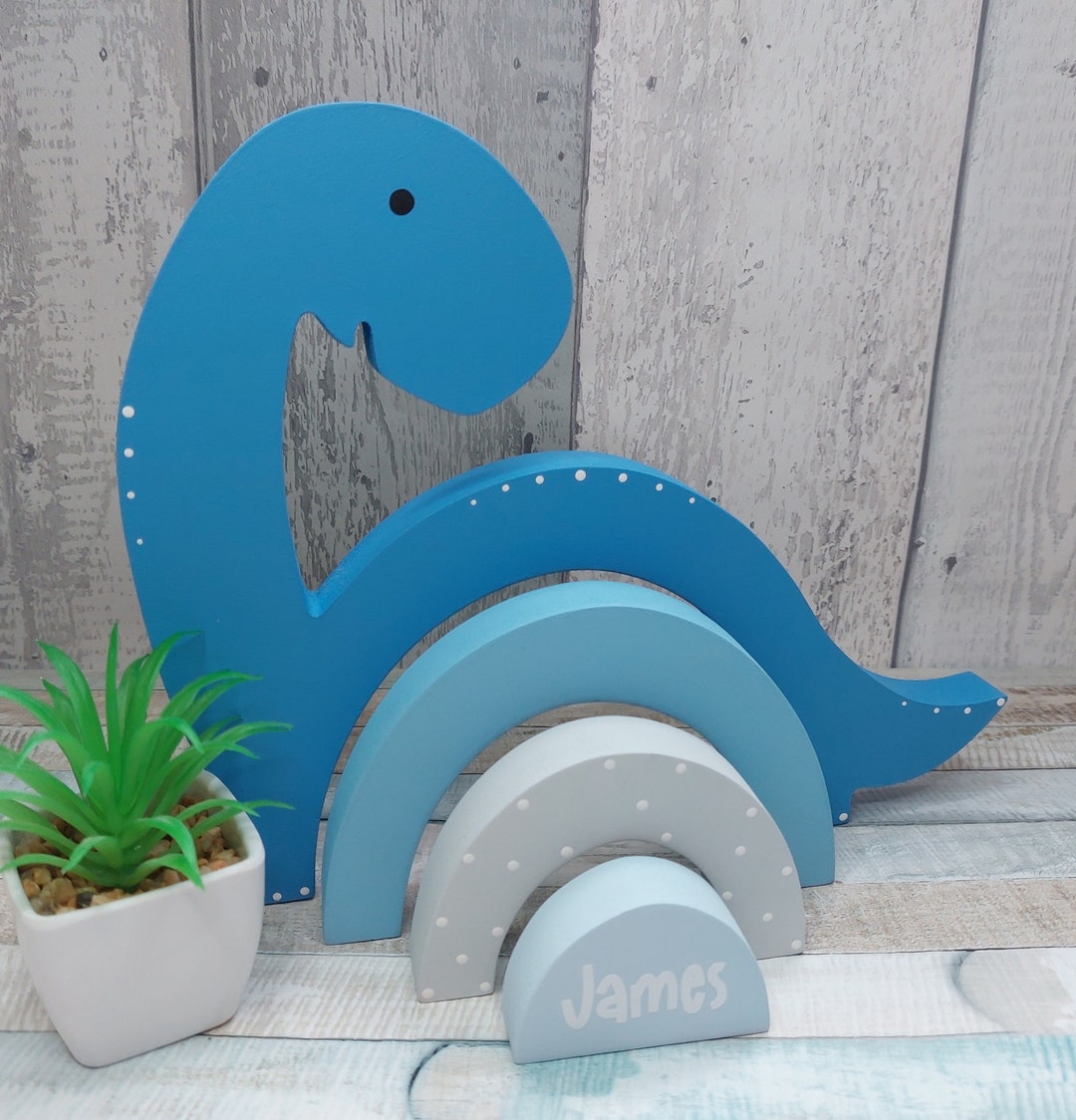 Dinosaur Rainbow Stacker, New Baby Gift, Personalised Dinosaur Gift ...