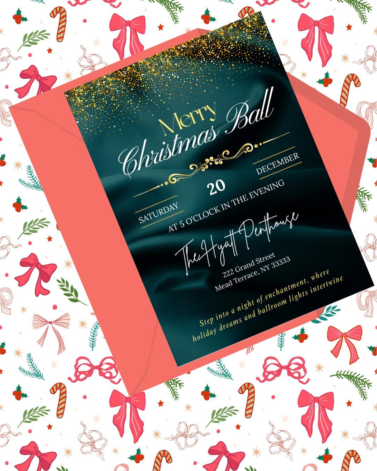 Emerald Green Christmas Ball Invitation | Elegant Holiday Gala (digital ...