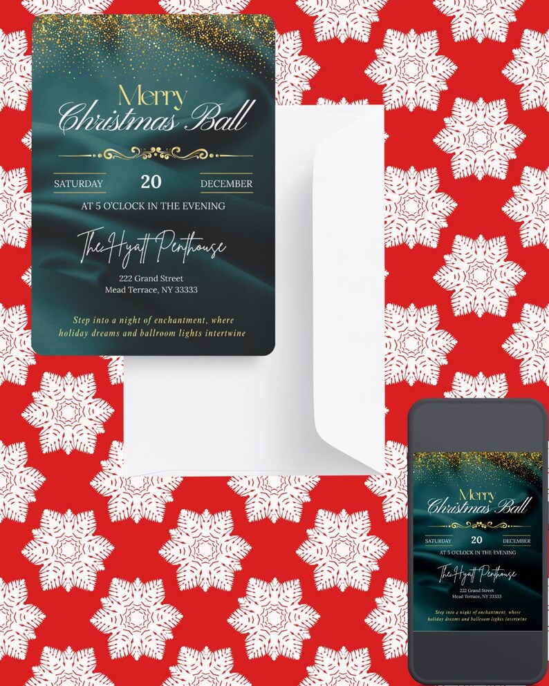 Emerald Green Christmas Ball Invitation | Elegant Holiday Gala (digital ...
