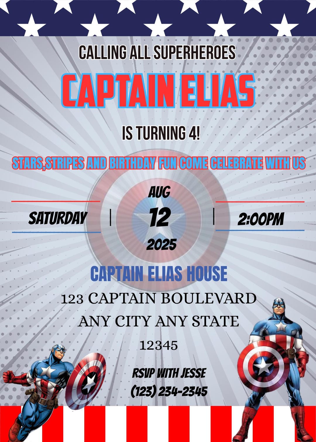 Captain America Birthday Invitation | Superhero Party | Marvel Theme ...