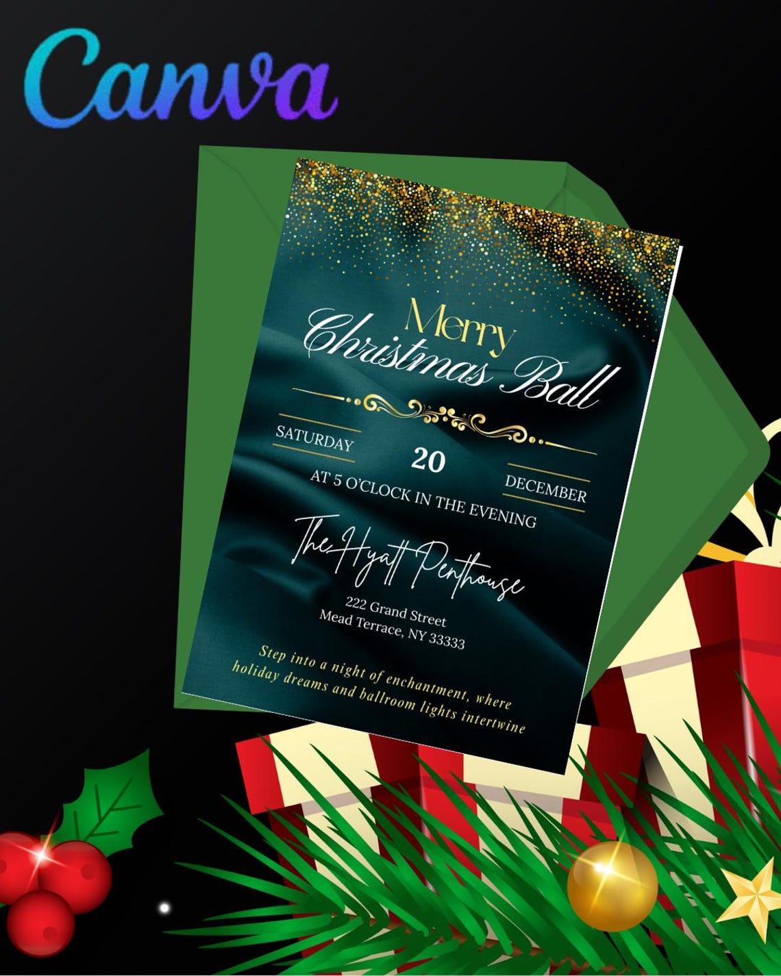 Emerald Green Christmas Ball Invitation | Elegant Holiday Gala (digital ...