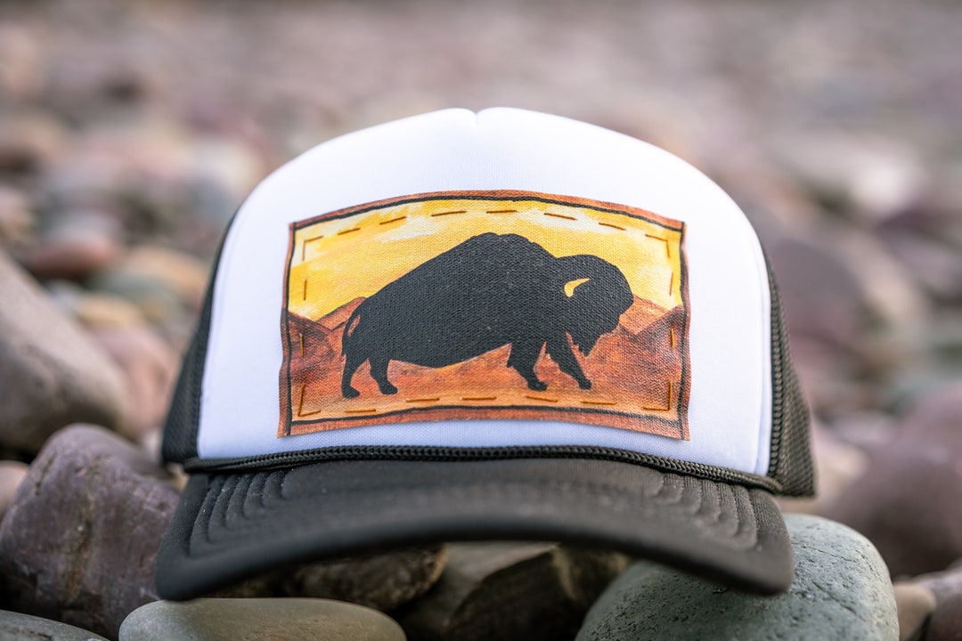 Sunset Buffalo Trucker Cap // Black & White // Kid Size - Etsy