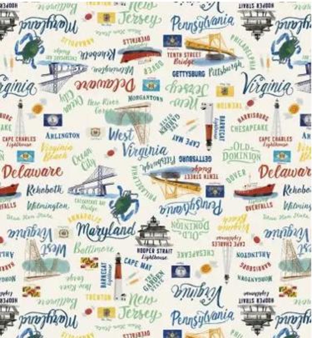 All Mid Atlantic Shop Hop Fabric Line – Words & Motifs – White by ...