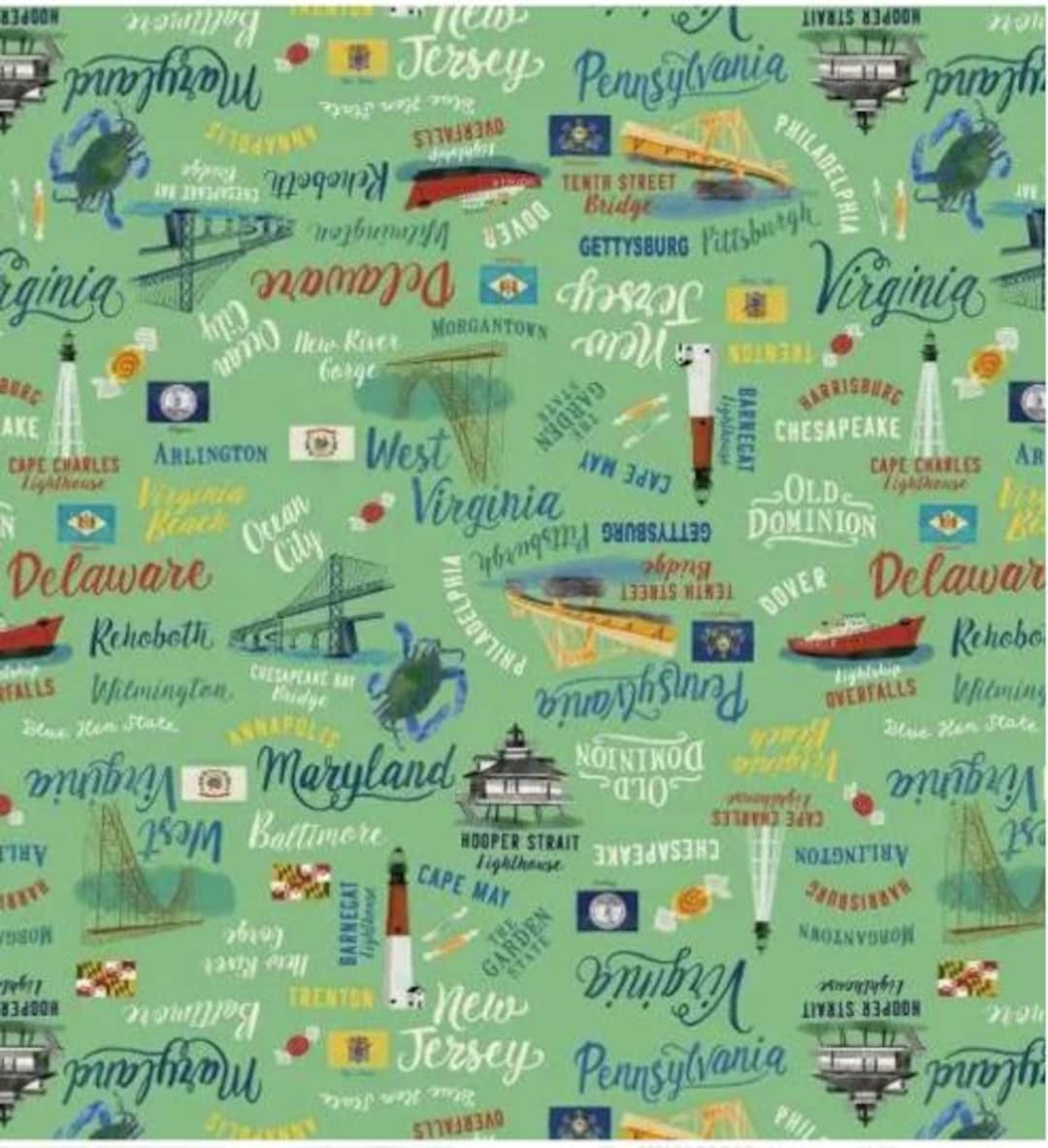All Mid Atlantic Shop Hop Fabric Line – Words & Motifs – Green by ...