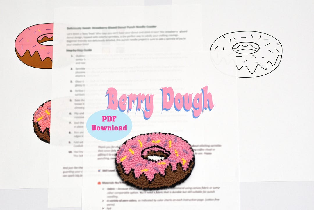 Strawberry Donut Punch Needle Pattern - Coaster Embroidery (digital ...