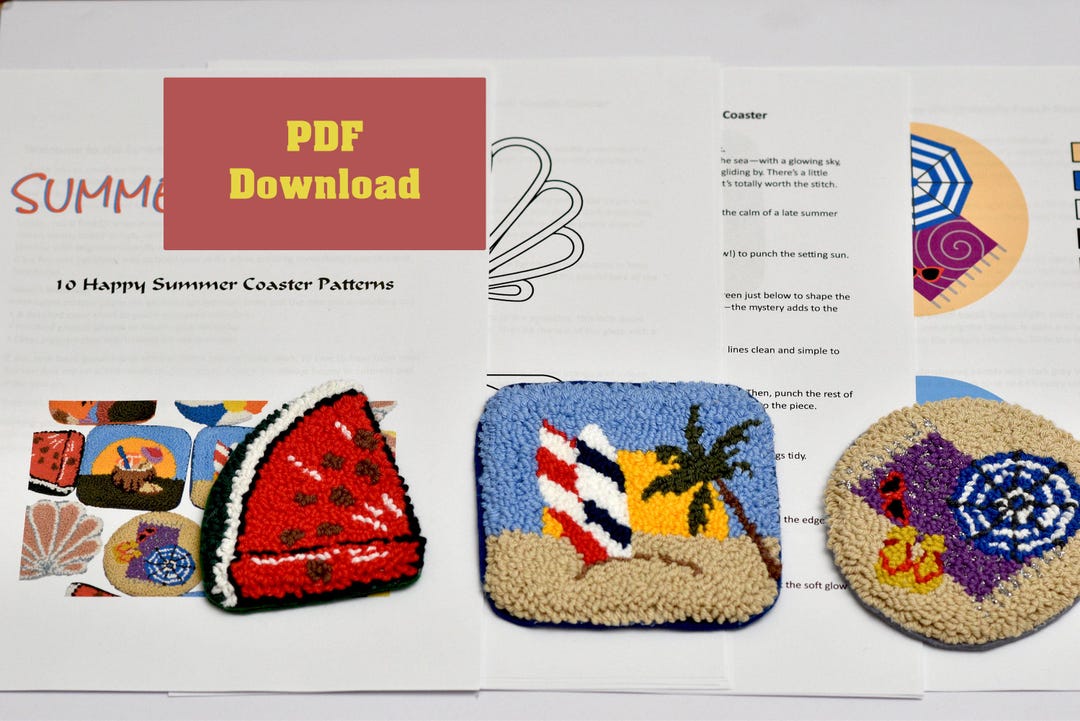 Punch Needle Coaster Pattern Bundle: 10 Summer DIY Designs (PDF ...