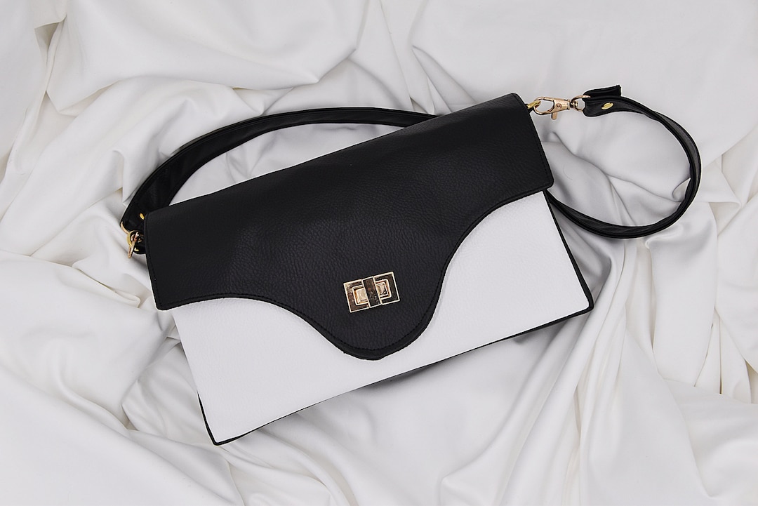 Black & White Faux Leather Statement Shoulder Bag - Etsy