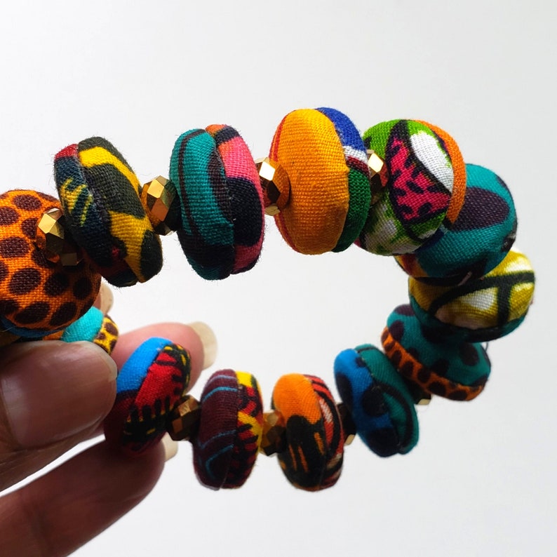African Button Bracelet Set Two Stretch Bracelets Tribal - Etsy
