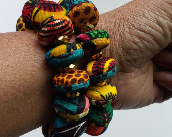 African Button Bracelet Set Two Stretch Bracelets Tribal - Etsy