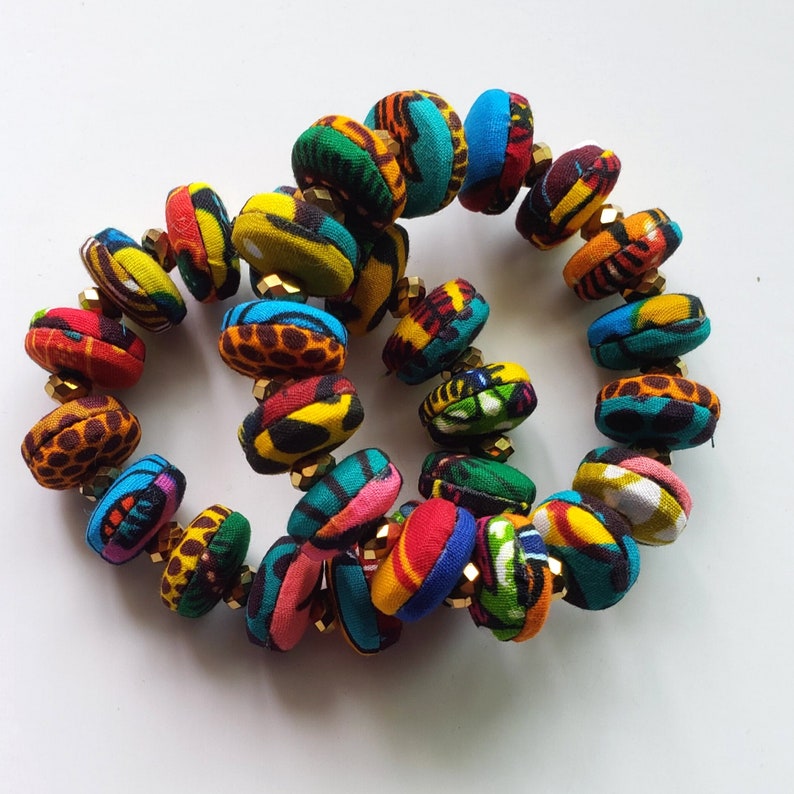 African Button Bracelet Set Two Stretch Bracelets Tribal - Etsy