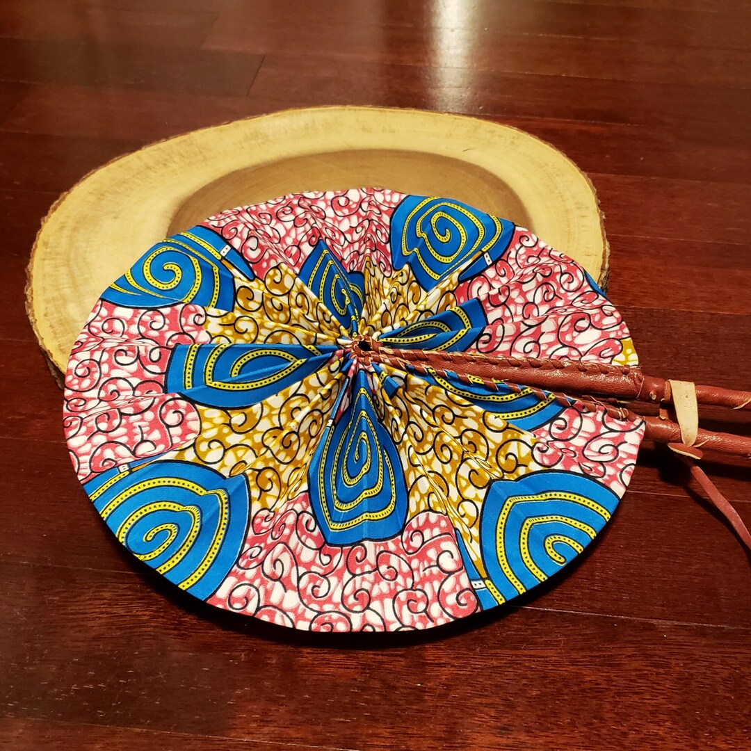 African Folding Fan Ankara Fabric Pink Blue Yellow Foldable Fan Made in ...