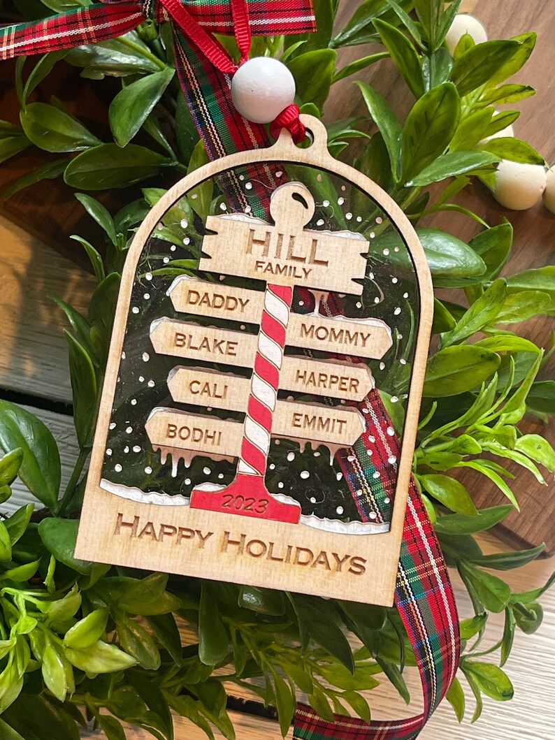 Holiday Family Ornament / Wood Ornament / North Pole Ornament / Family ...