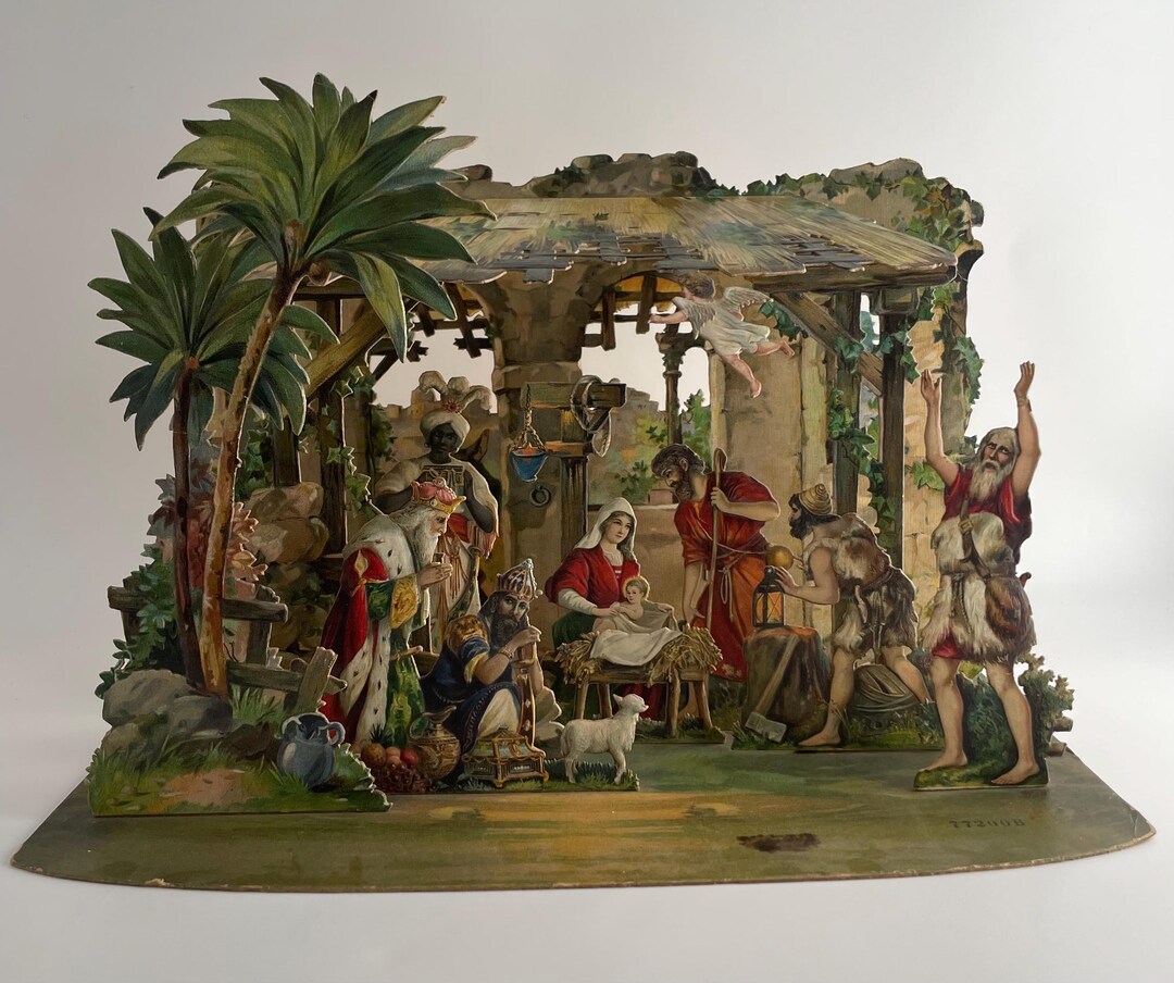 Old Diorama, Cardboard Nativity Scene, Foldable Backdrop Nativity Scene ...