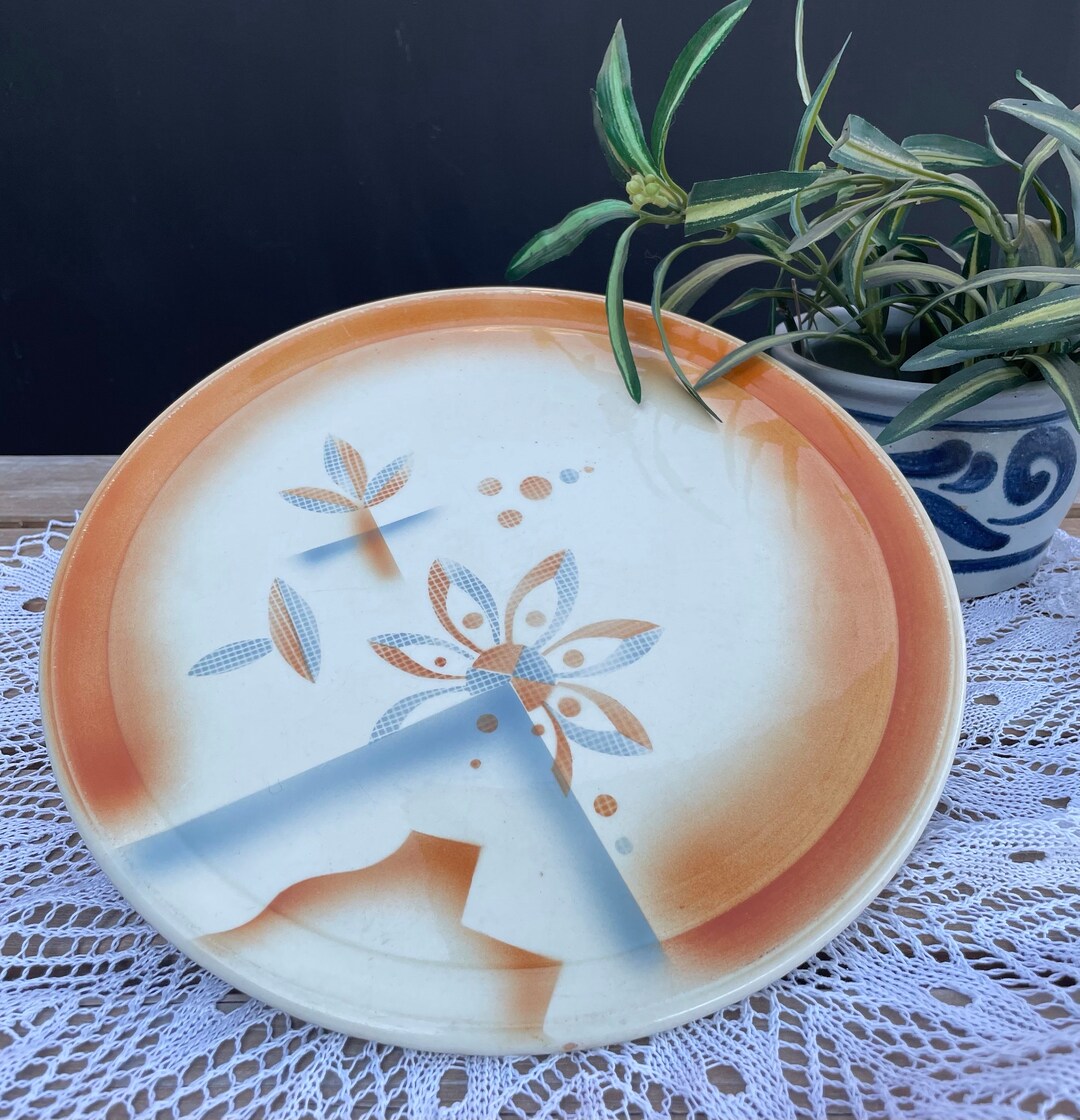 Vintage Cake Plate Ceramic Art Deco Spray Decoration, Old Ceramic Plate ...