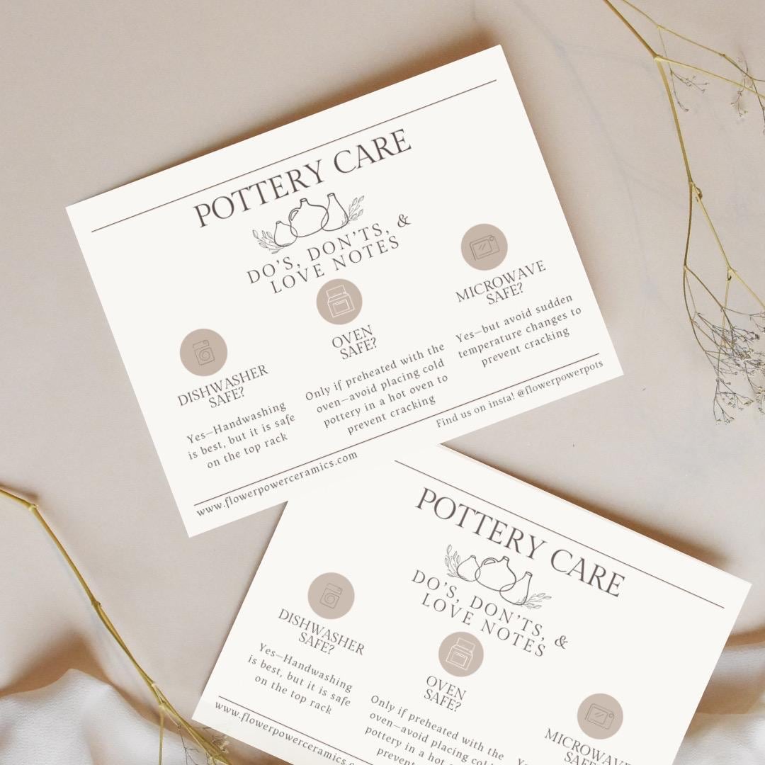 Pottery Business Card Cleaning Instruction Care Card Digital Download ...