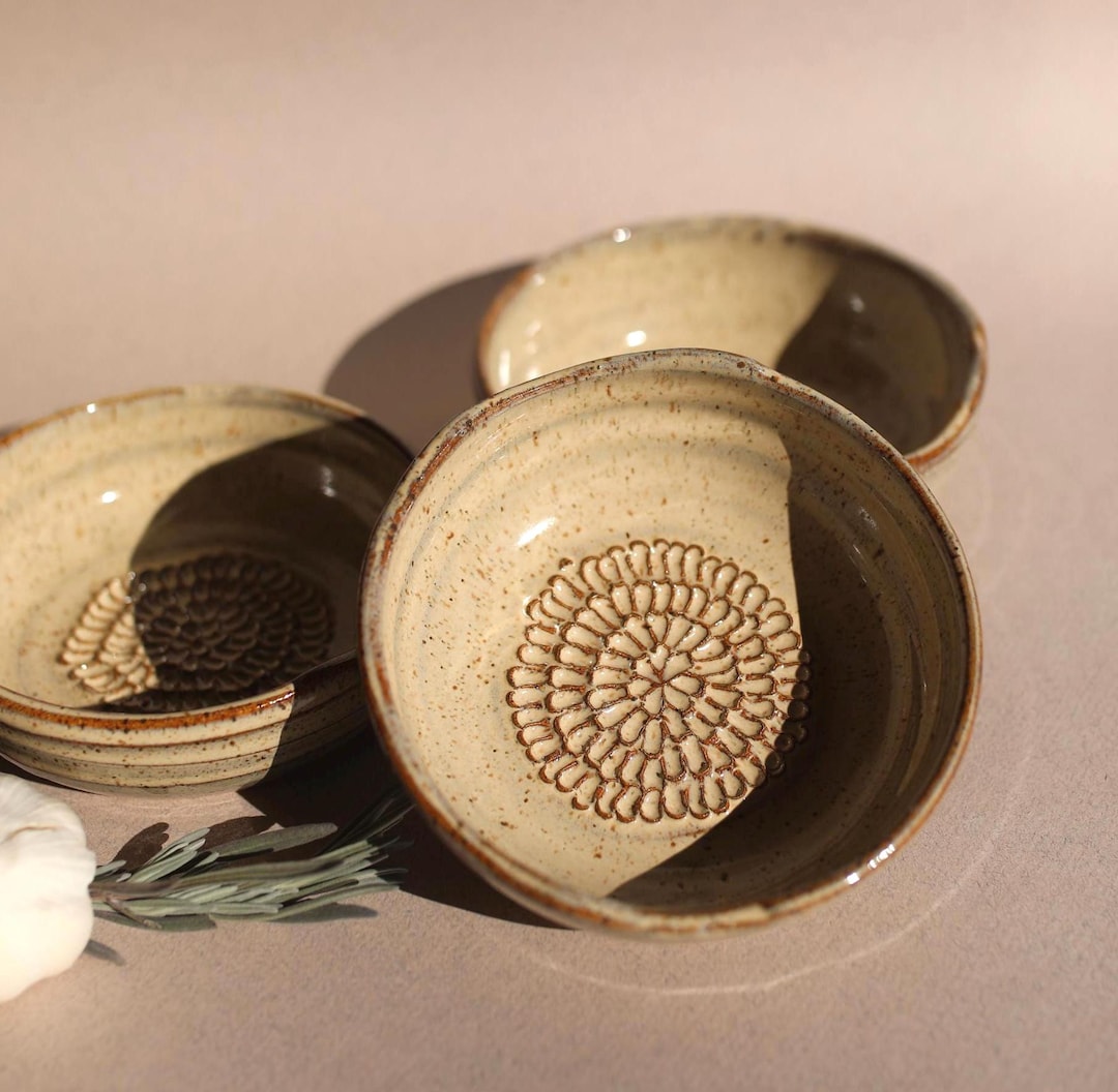 Garlic Grater Bowl Stoneware Salad Serving Grater Bowl Herb Stripper ...