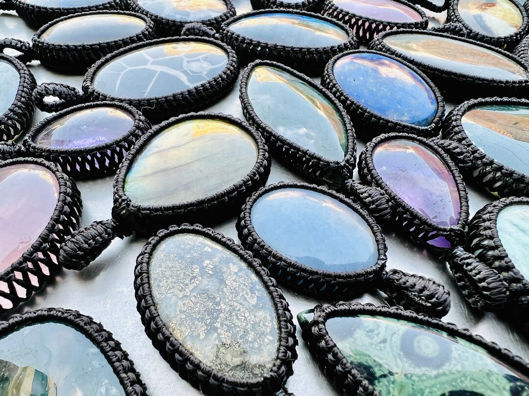Handmade Macrame Gemstone Pendants, Mixed Cabochon Lot, Mixes Stone ...