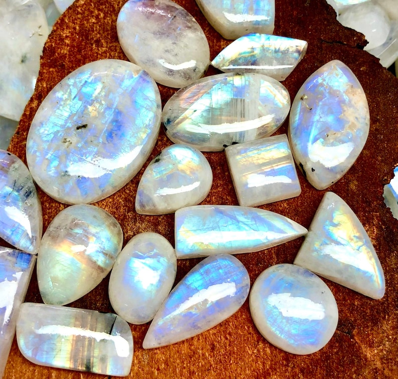 Rainbow Moonstone Cabochon Lot, Cabs Mix Shapes, Gemstone Parcel ...